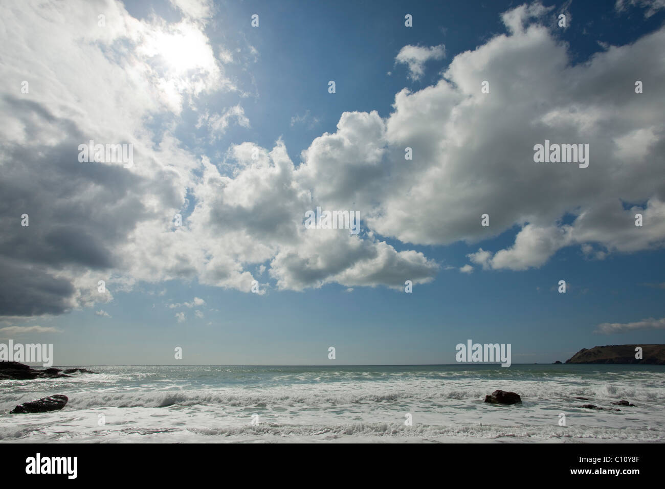 Spring on the beach in South Devon, clouds, sky and sea Stock Photo - Alamy