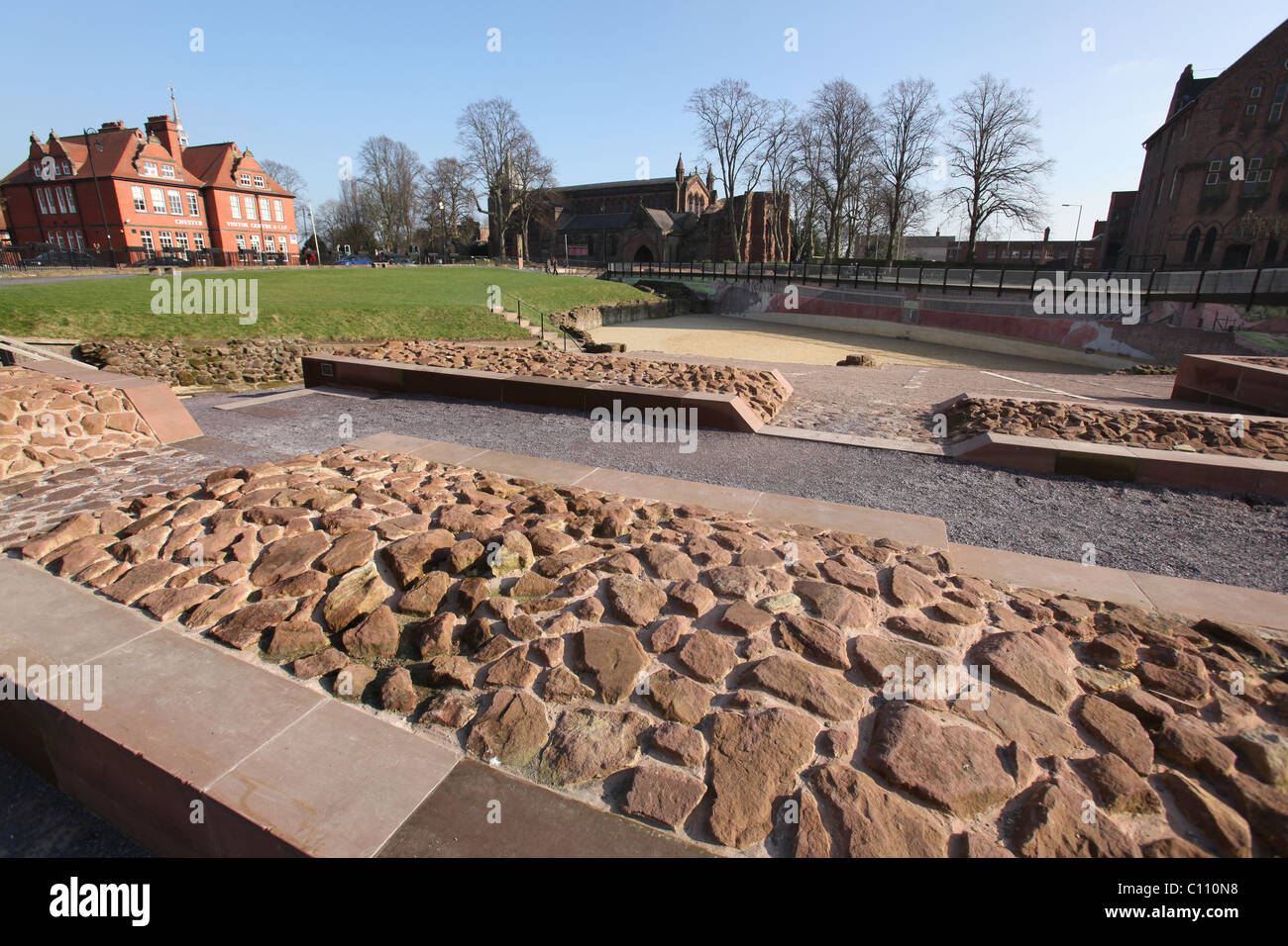 City of Chester, England. Chester’s Roman Amphitheatre. St John’s ...