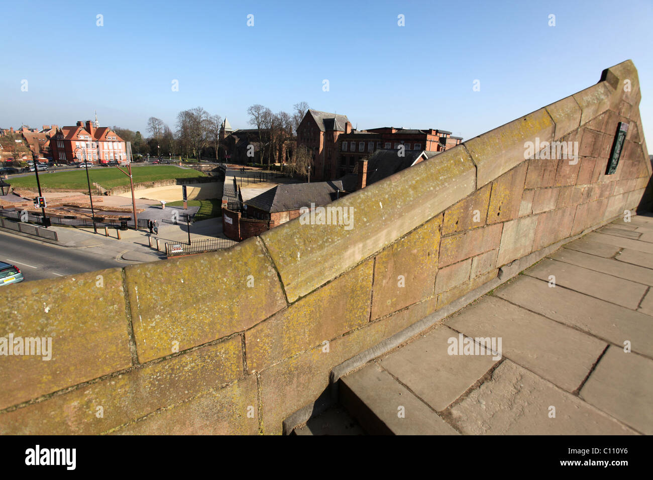 City of Chester, England. Chester city wall at Newgate with the Roman ...