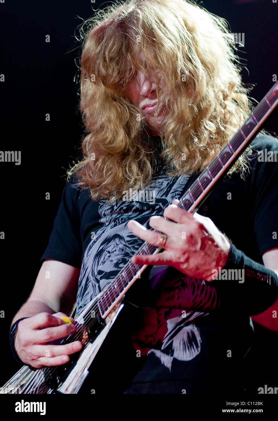 Dave Mustaine Megadeth performing live on stage as part of the Priest ...