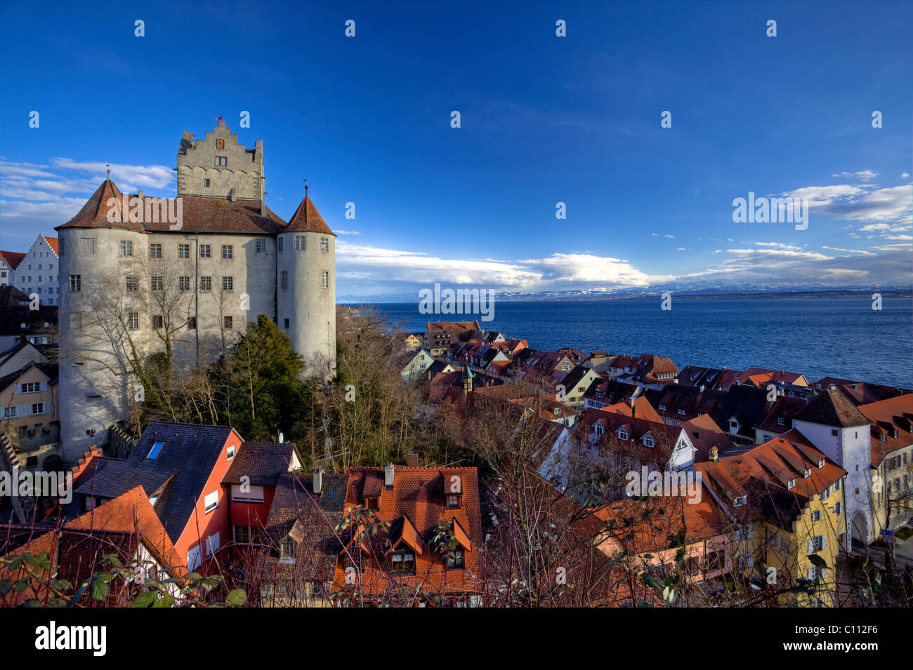 Meersburg Castle in Meersburg on Lake Constance duringwindstorm Xynthia ...