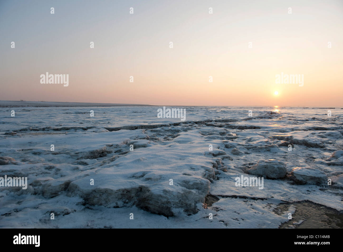 Icy mud flats, UNESCO World Natural Heritage Site, Schleswig-Holstein ...