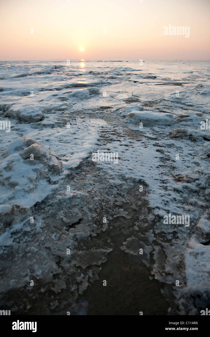 Icy mud flats, UNESCO World Natural Heritage Site, Schleswig-Holstein ...