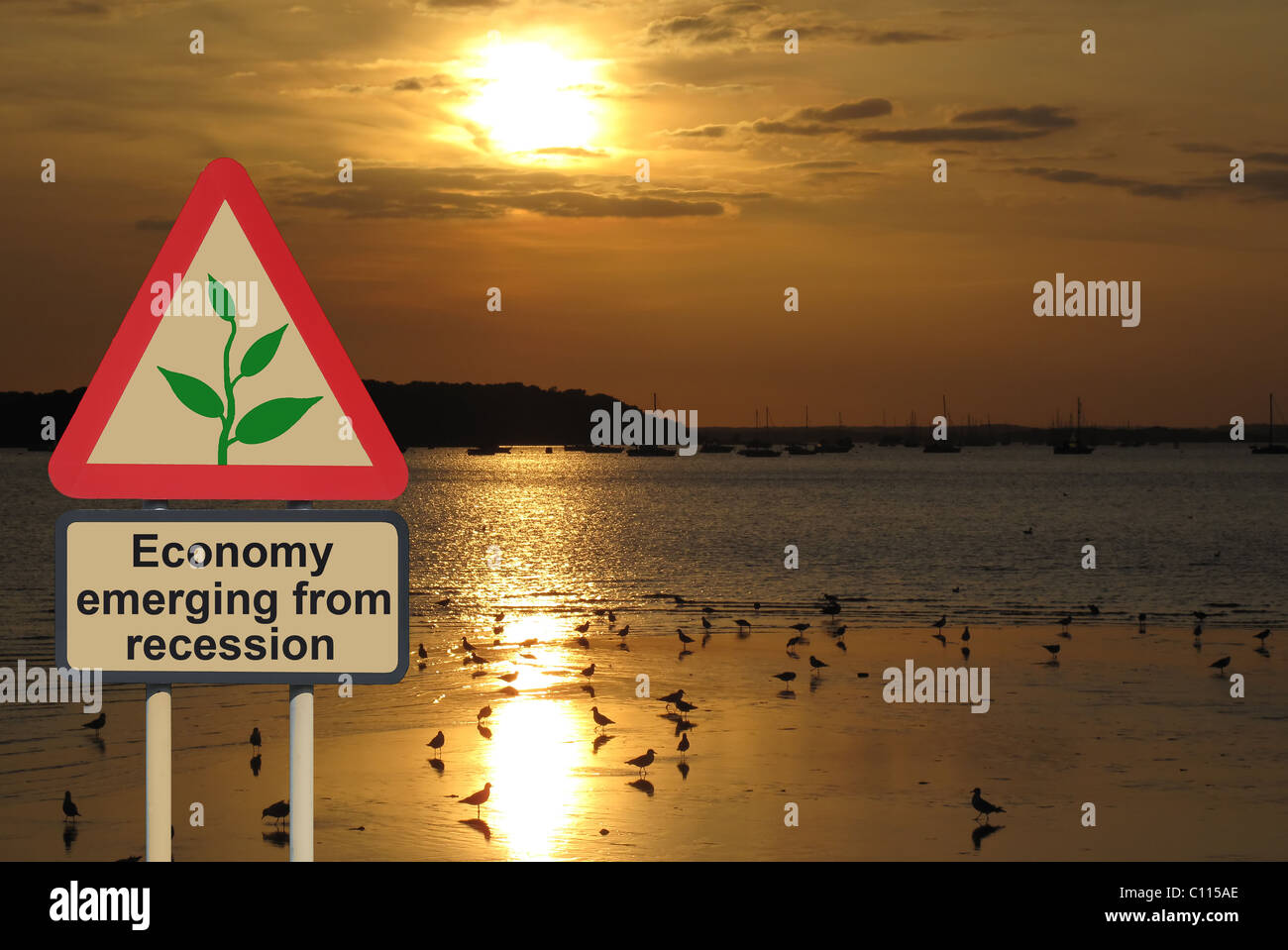 Economy emerging from recession green shoots road sign Stock Photo - Alamy Economy emerging from recession green shoots road sign Stock Photo - Alamy