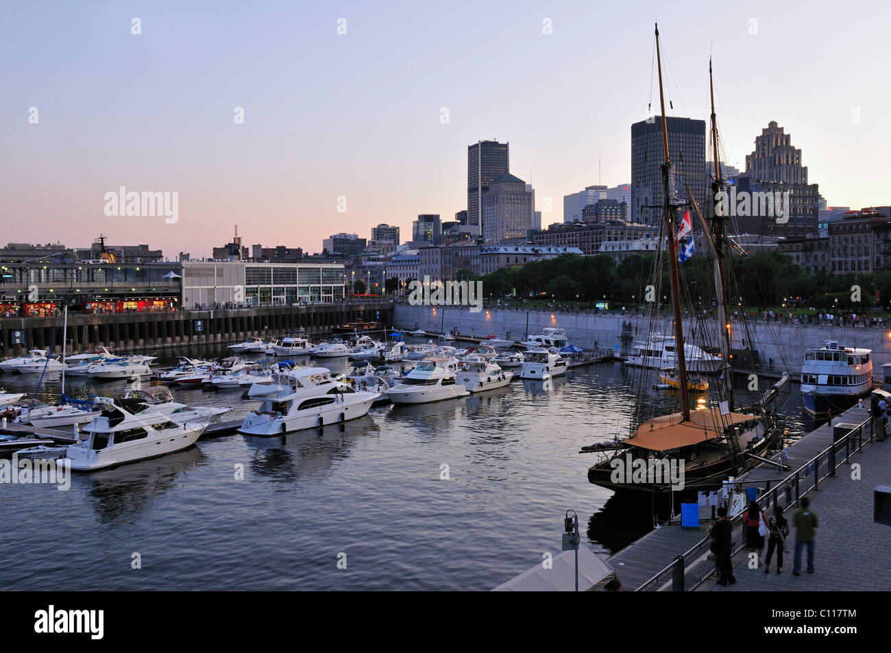 Dusk in the Harbour of Vieux Montreal, Quebec, Canada, North America ...