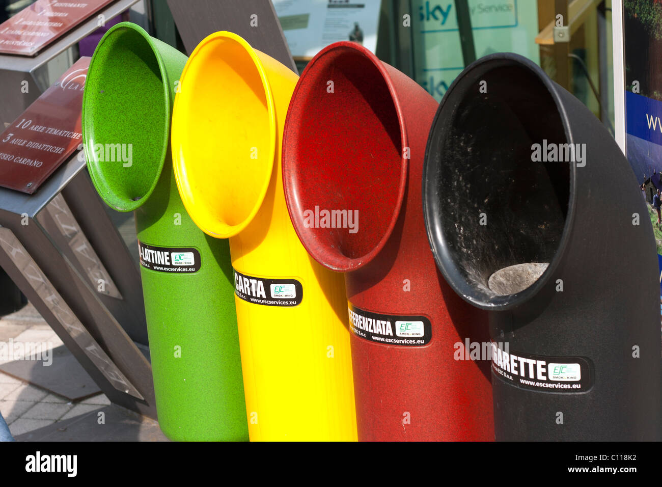 four colorful trash bins in Turin, Italy Stock Photo - Alamy