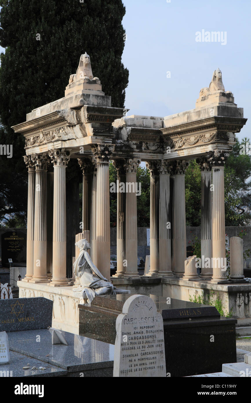 Grave shaped like a temple, Jewish cemetery, Cimetière du Chateau, Nice ...