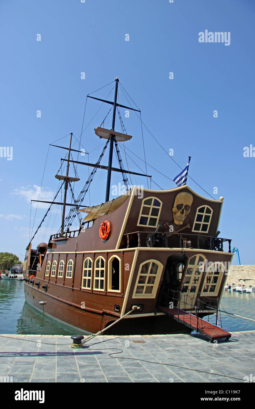 Pirate ship, port, Rethymnon, Rethymno, Crete, Greece, Europe Stock ...