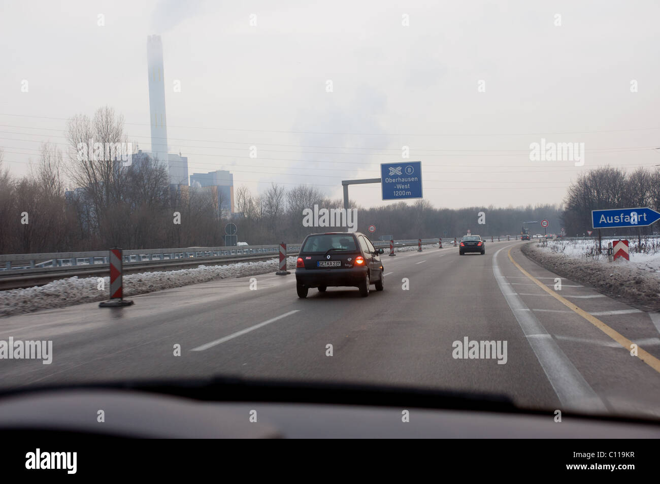 Car crossing lanes to depart autobahn (motorway) Germany Stock Photo ...