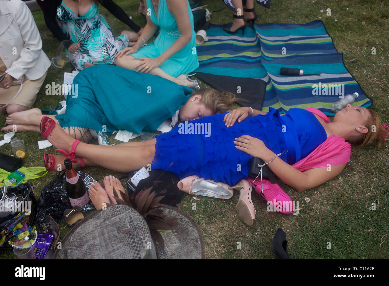 Sleeping spectators at the end of the day at the Royal Ascot race ...