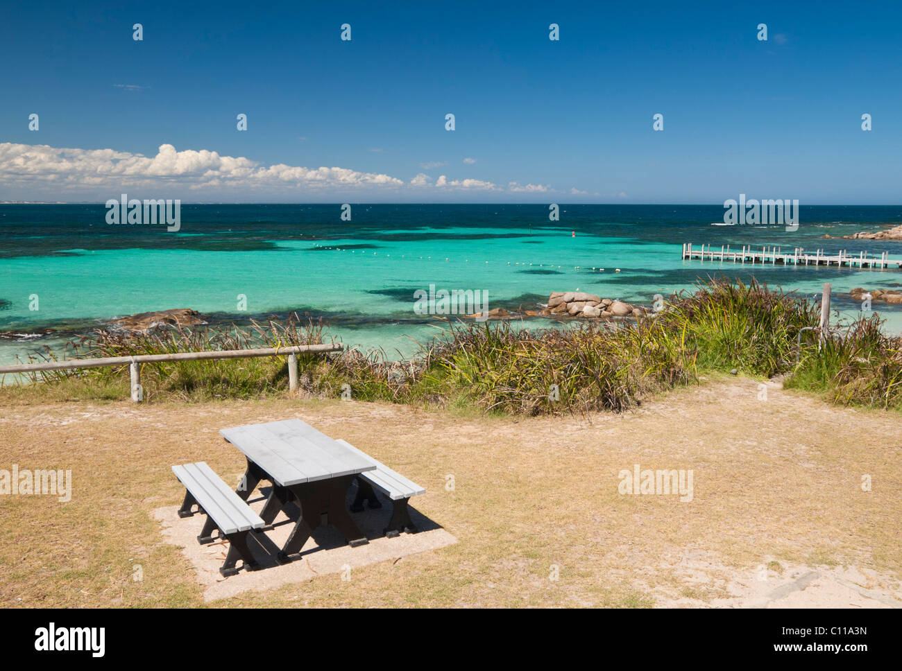 Wooden table on the foreshore of Augusta, Western Australia Stock Photo ...
