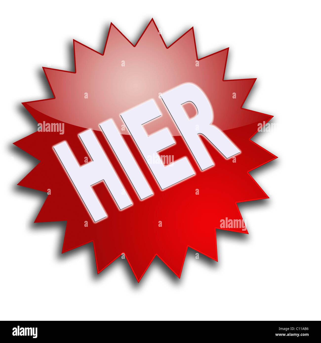 Lettering "Hier", here Stock Photo - Alamy