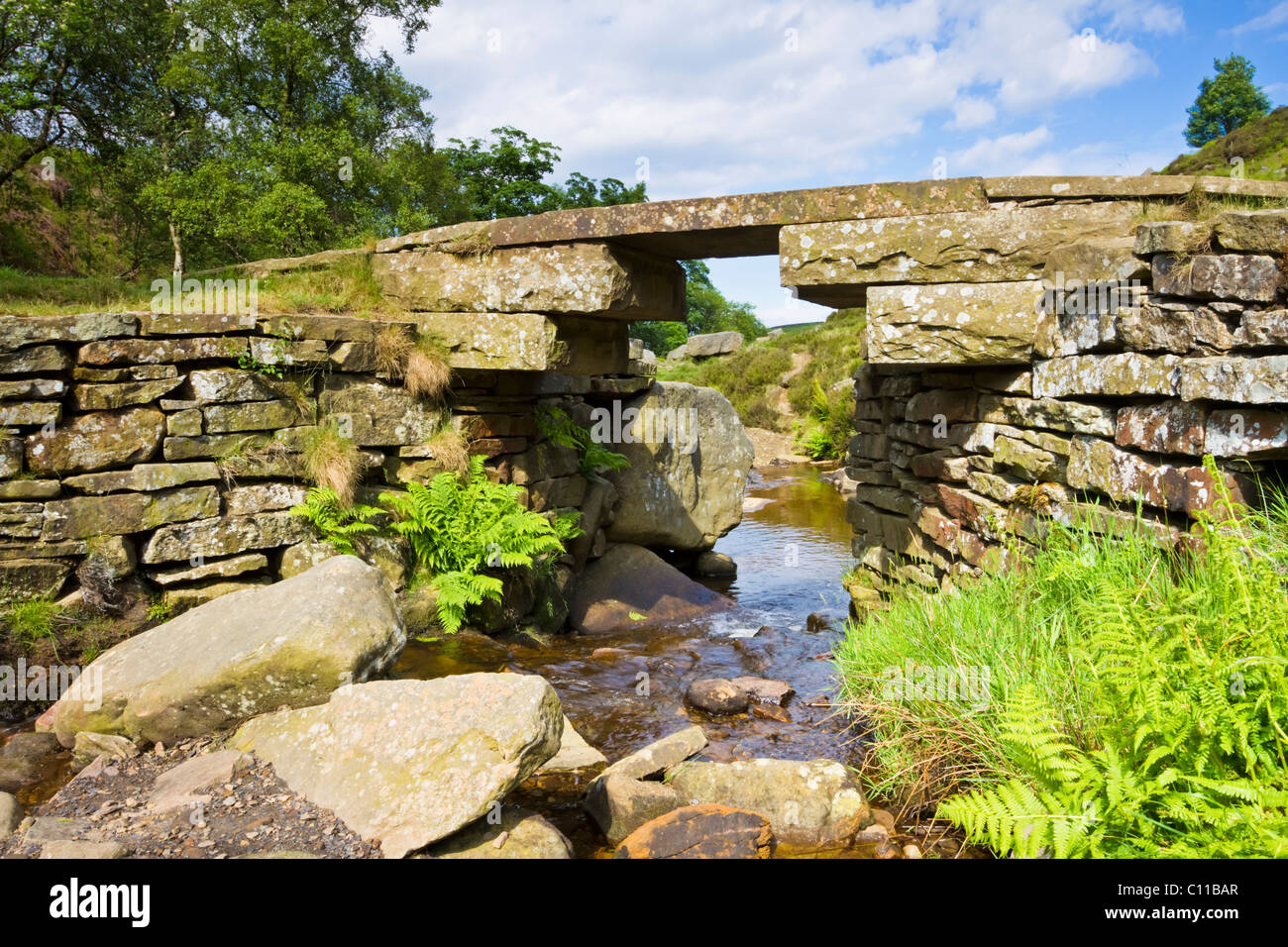 The stone Bronte Bridge over South Dean Beck near Haworth Moor ...