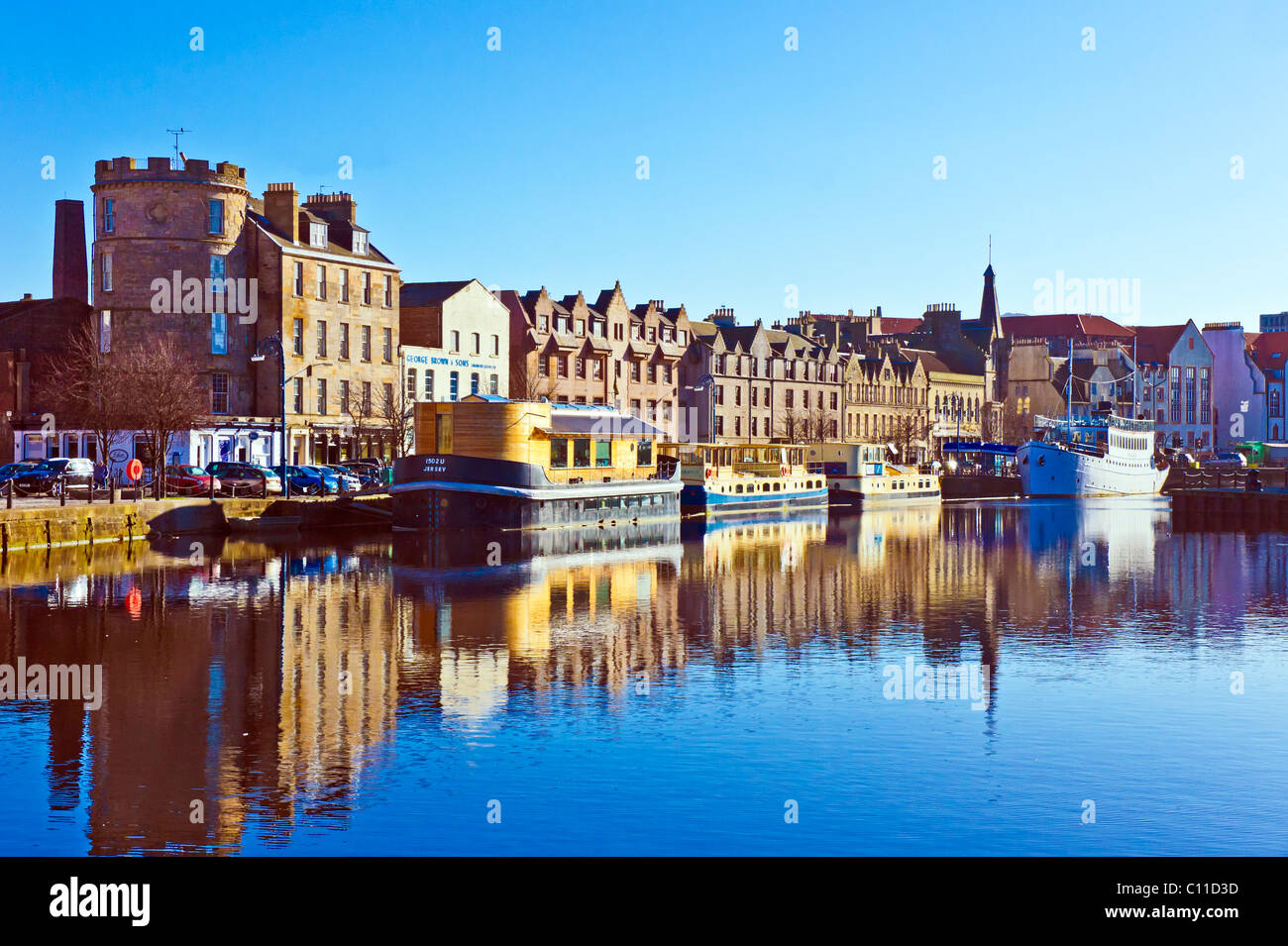 View of The Shore at Queen's Dock in Leith Docks Edinburgh with the old ...