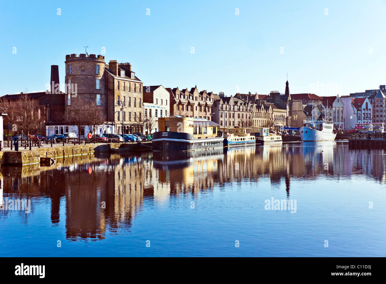 View of The Shore at Queen's Dock in Leith Docks Edinburgh with the old ...