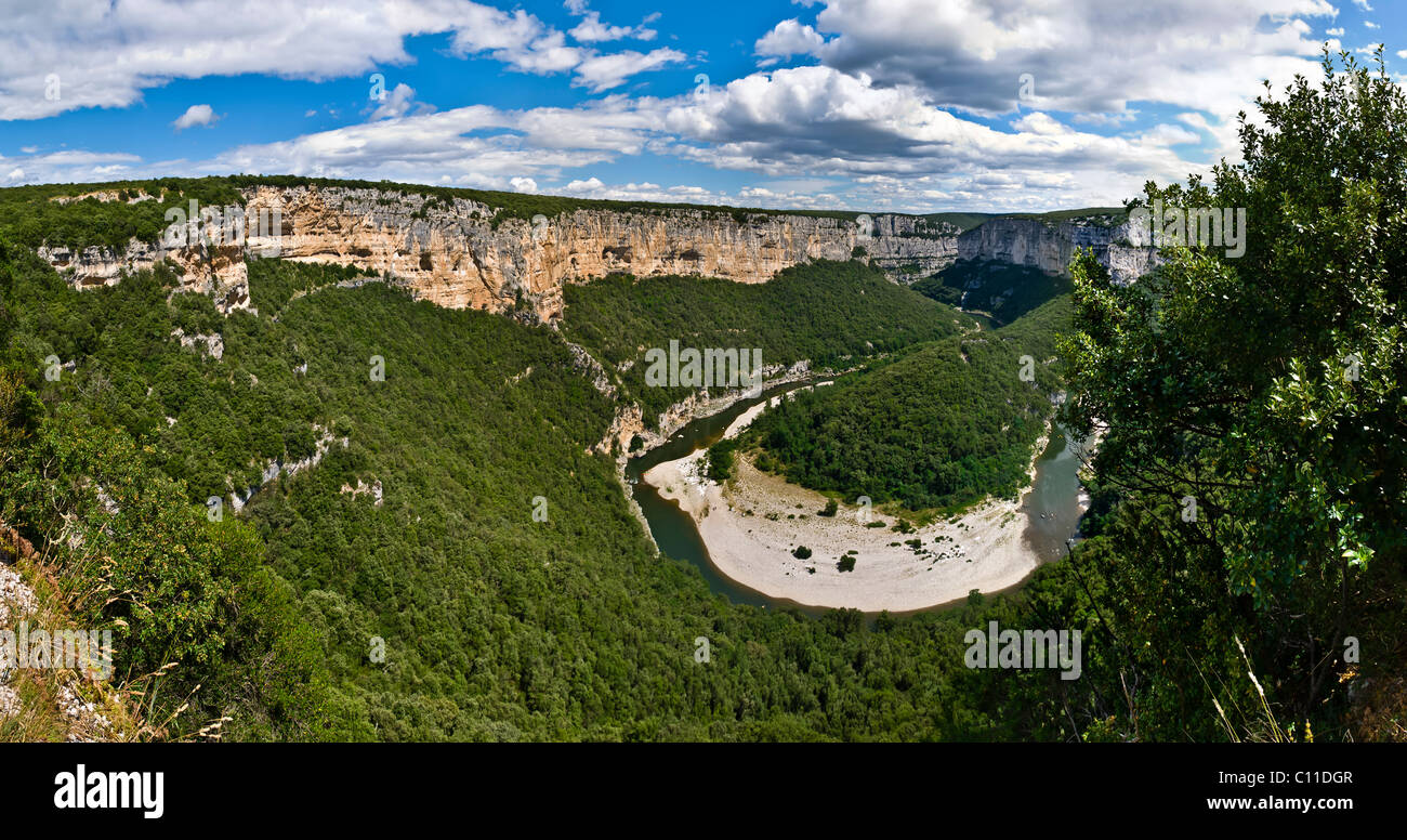An entrenched meander bend of the Ardeche River; Cirque de la Madaleine ...