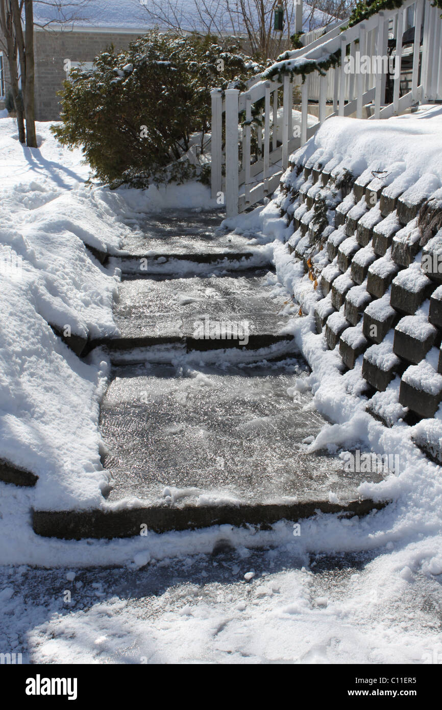 Ice on stairs Stock Photo - Alamy