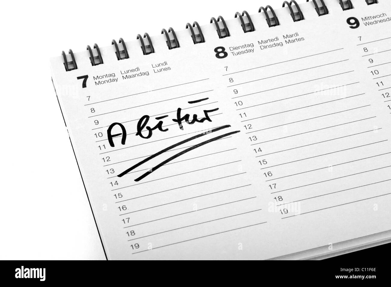 Entry "Abitur", graduation, in a diary Stock Photo - Alamy