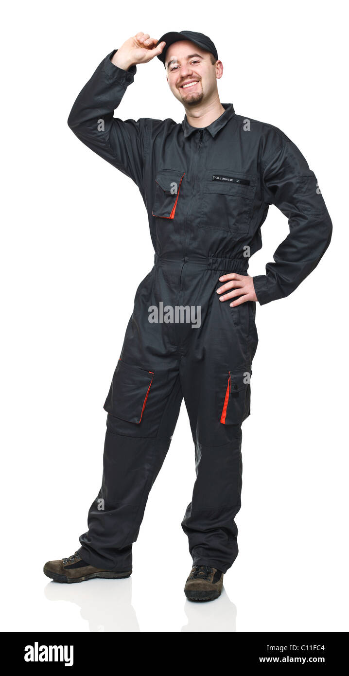 standing caucasian smiling worker isolated on white background Stock ...