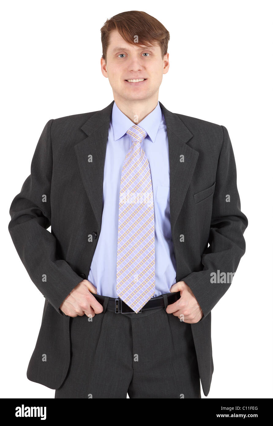 Smiling young man in business suit on white background Stock Photo - Alamy