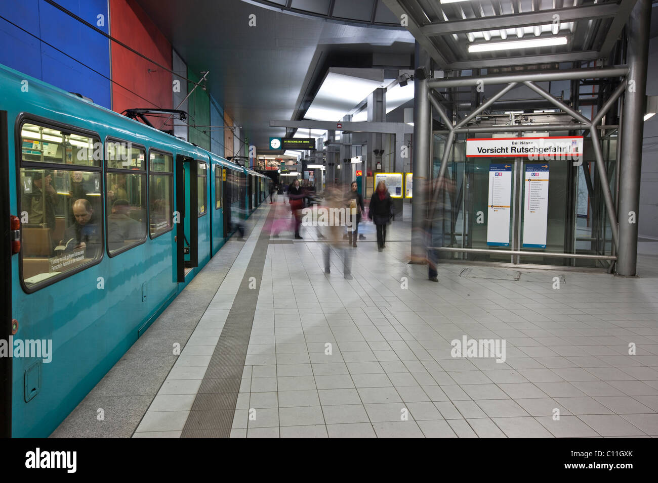 Subway station at the festival hall, Messe Frankfurt trade fair grounds ...