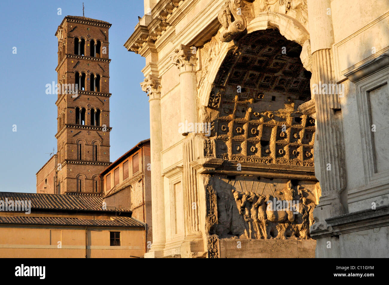 Basilica of Santa Francesca Romana, Campanile, relief, Arch of Titus ...