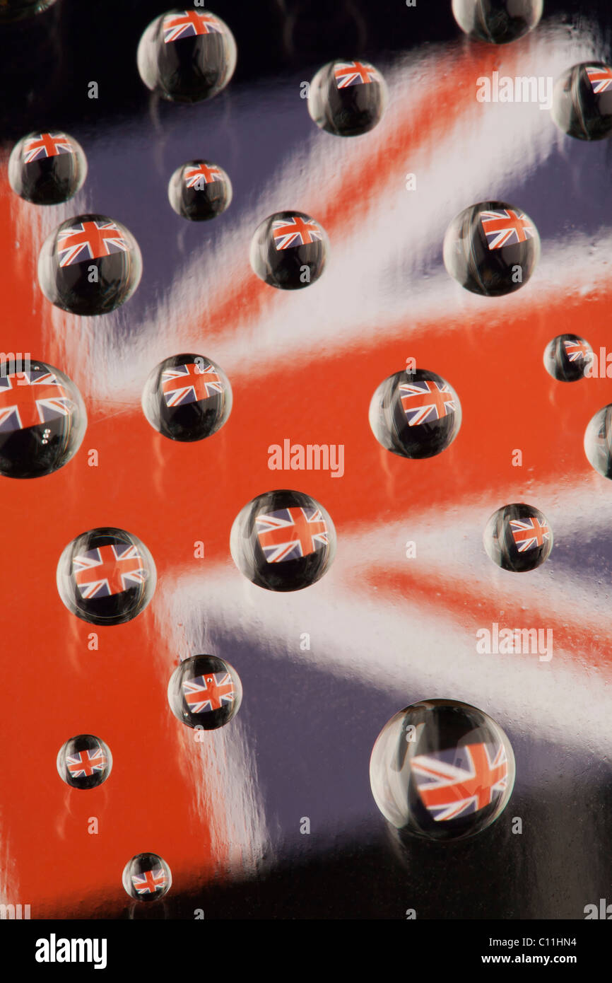 Reflections of the British Union Jack flag in bubbles Stock Photo - Alamy