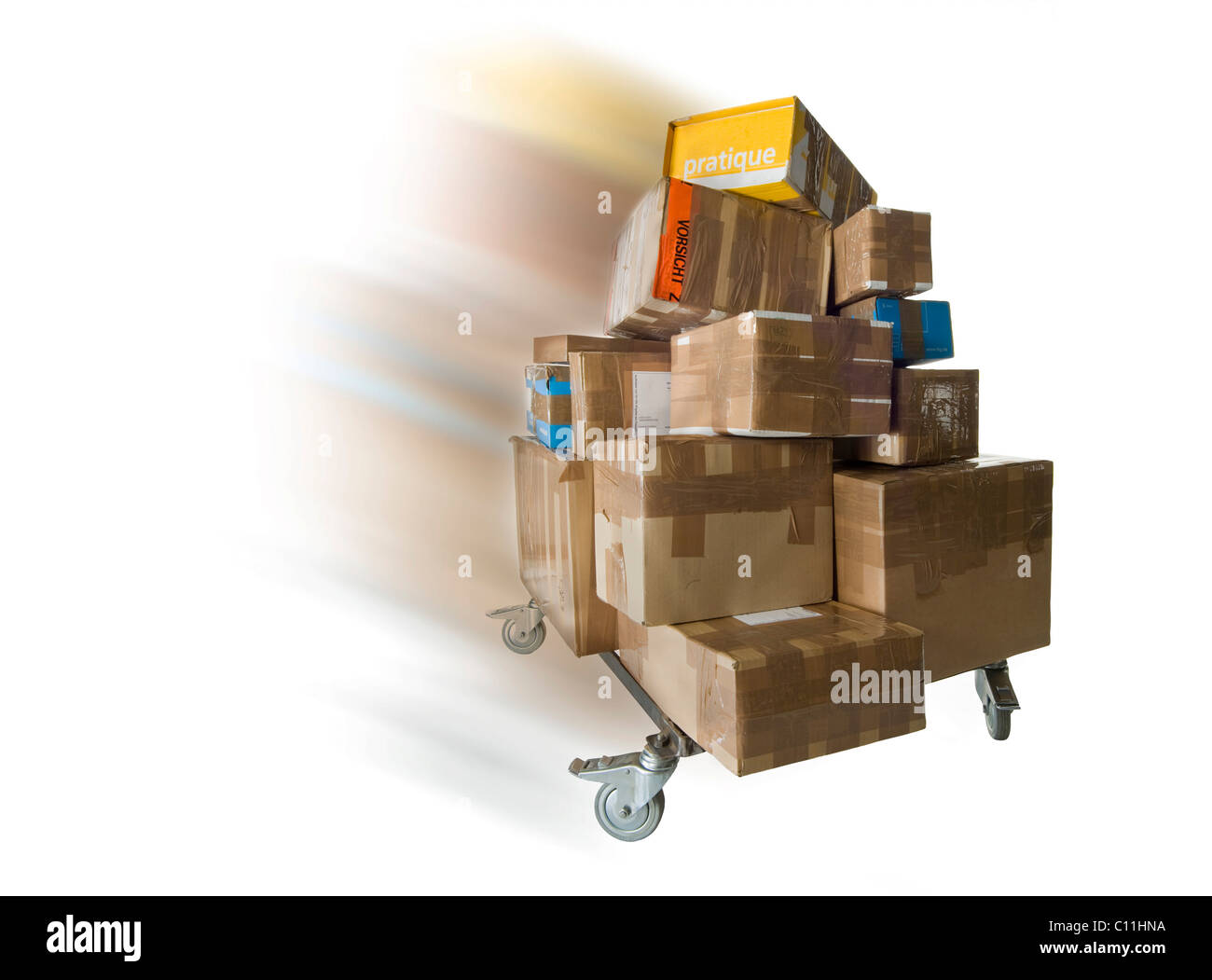 Packages on a push cart Stock Photo - Alamy