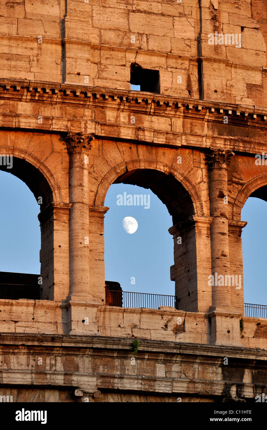 Moon through an arcade of the Colosseum, Piazza del Colosseo, Rome ...