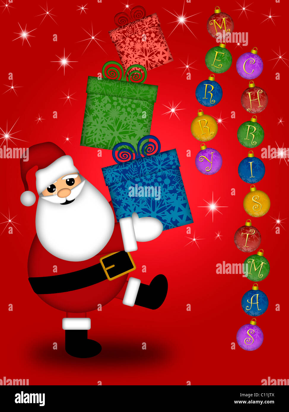 Santa Claus Carrying Stack of Presents Illustration with Merry ...
