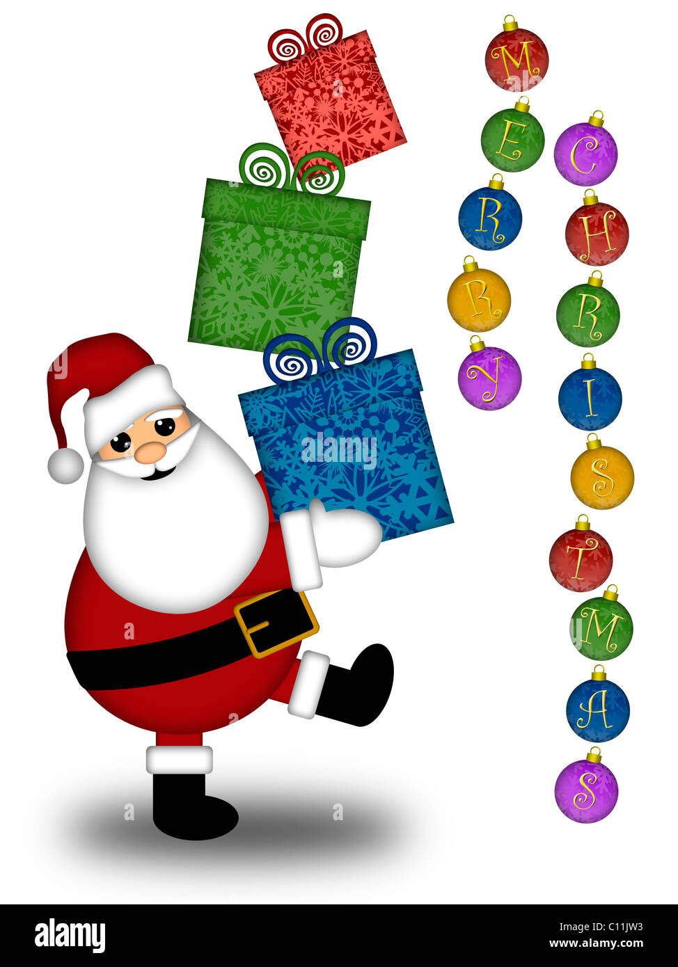 Santa Claus Carrying Stack of Presents Illustration with Merry ...