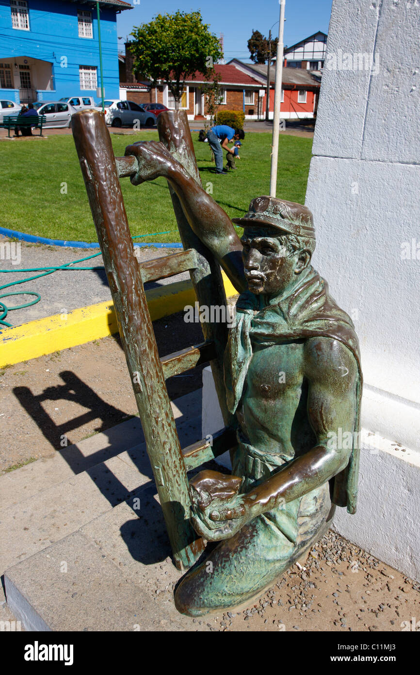 Miner, monument, mining town of Lota, Chile, South America Stock Photo ...