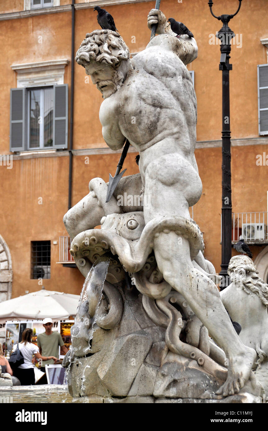 Sea god Neptune with octopus, Fontana del Nettuno Fountain of Neptune ...