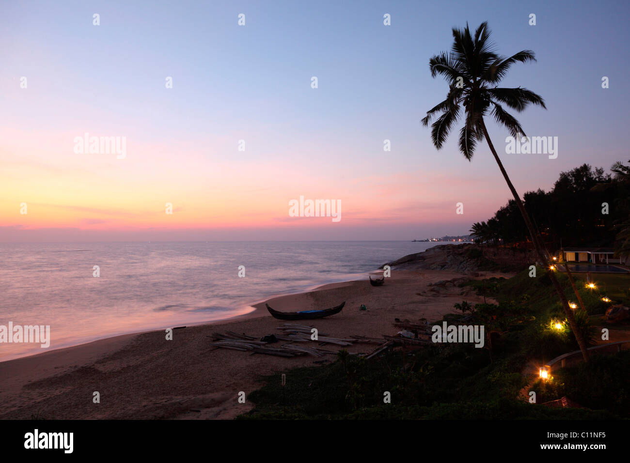 Sunset, beach south of Kovalam, Malabar Coast, Malabar, Kerala ...
