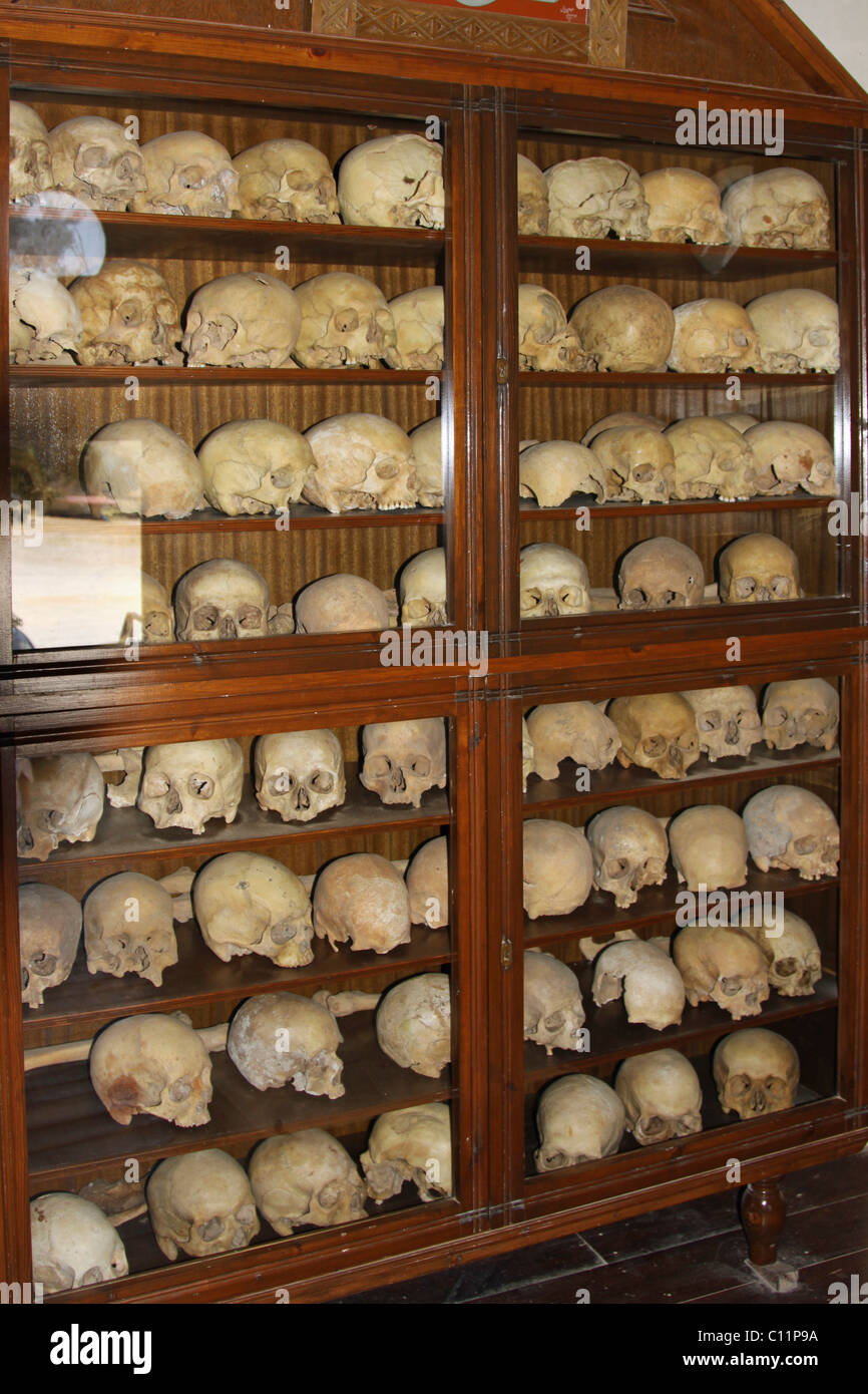 Martyrs' skulls and bones, ossuary, former windmill, Arkadi Monastery ...