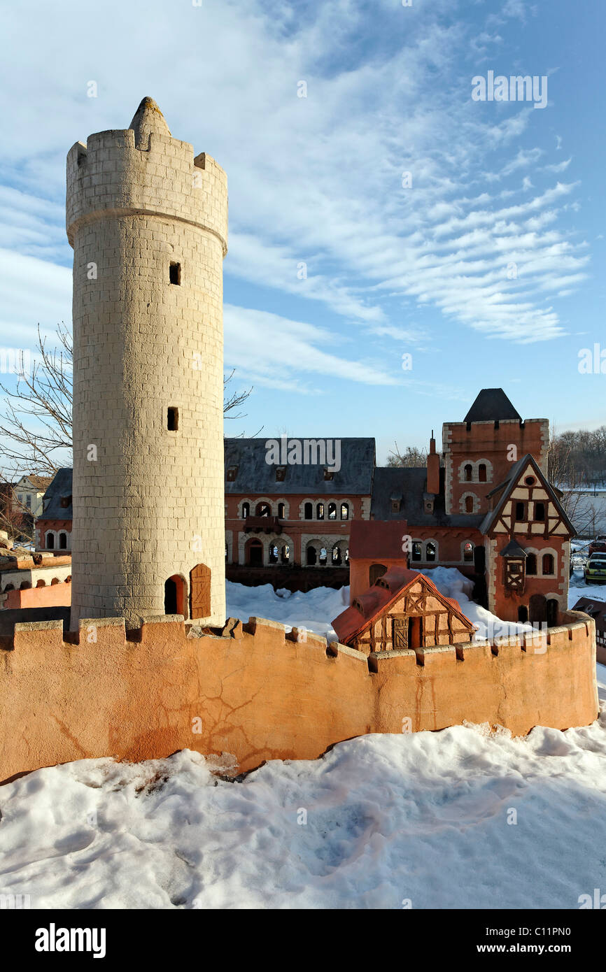 Large outdoor model of Burg Anhalt castle in winter, Ballenstedt ...