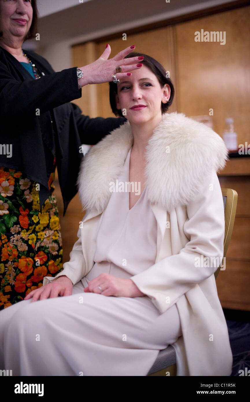 Designer Maria Grachvogel is styled backstage before showing her autumn ...