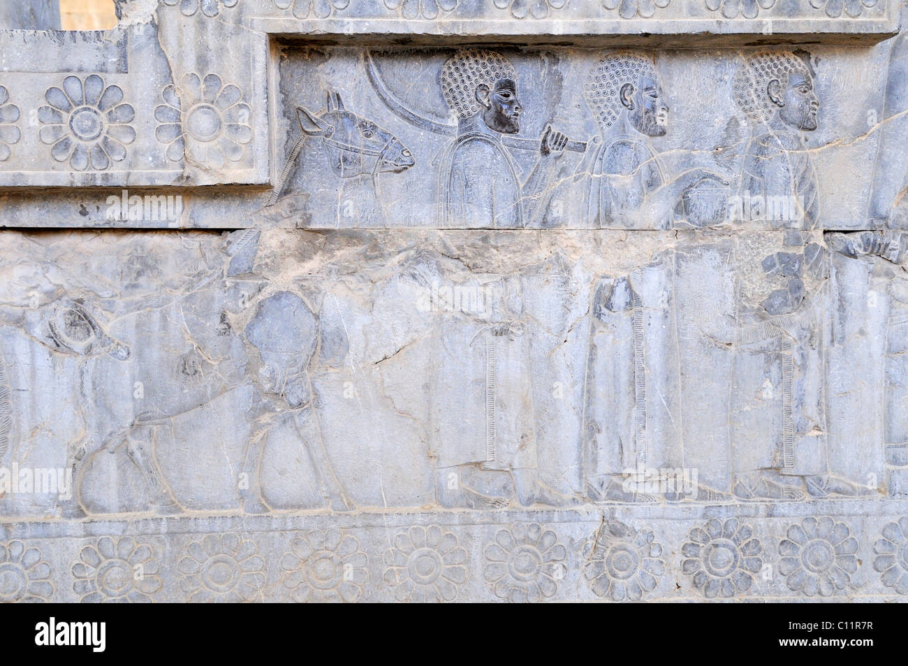 Famous bas-relief with okapi and Ethiopian warriors on the Apadana ...