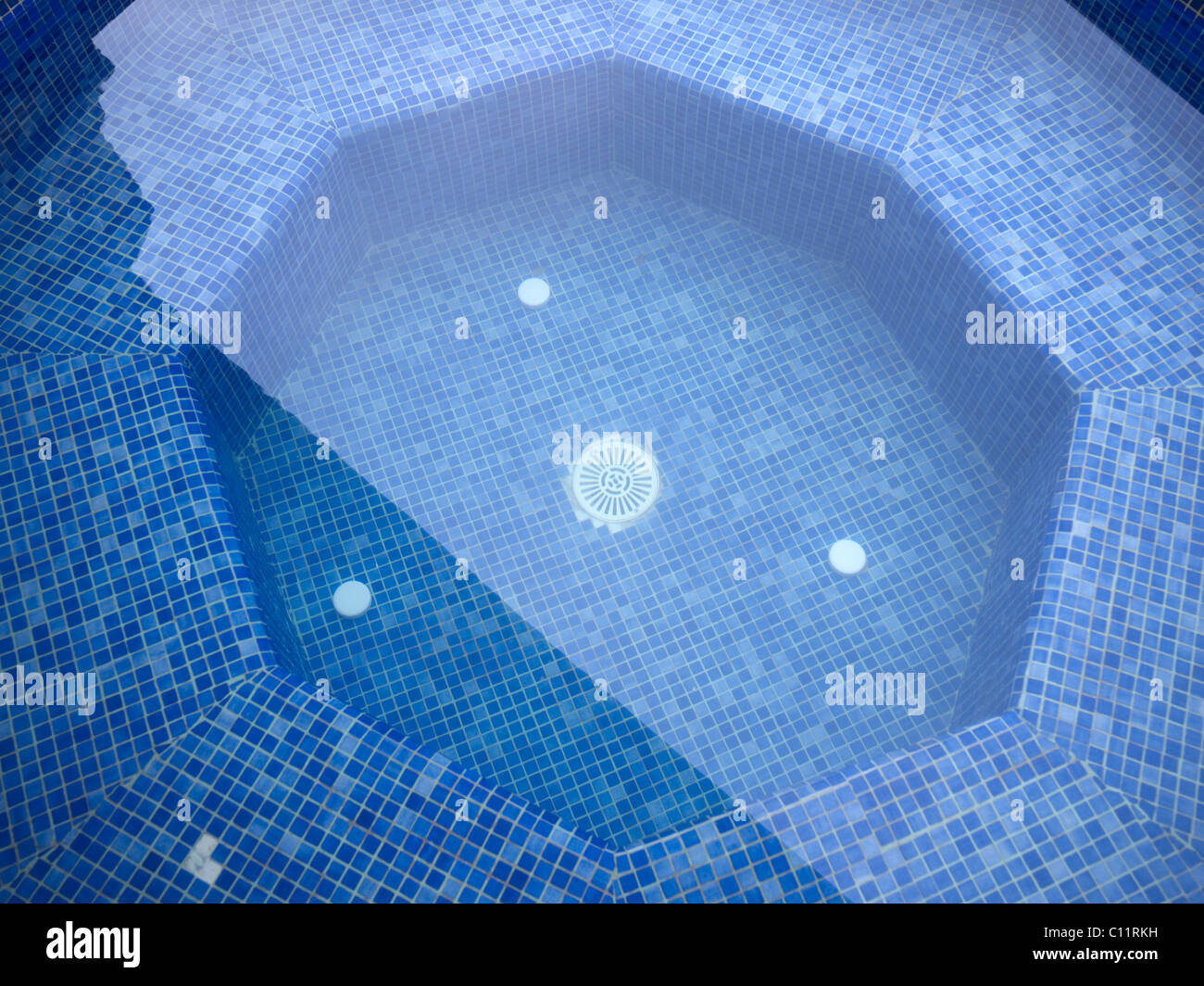 Octagon, blue mosaic-tiled swimming pool on a terrace of an apartment ...