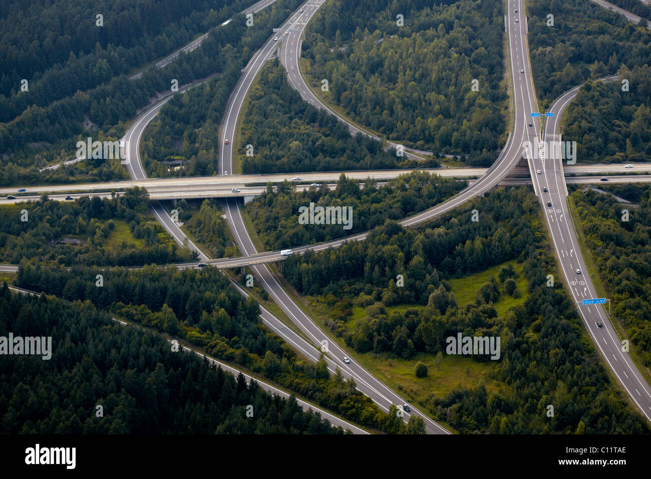 Aerial photo, Villach highway junction, Carinthia, Austria, Europe ...