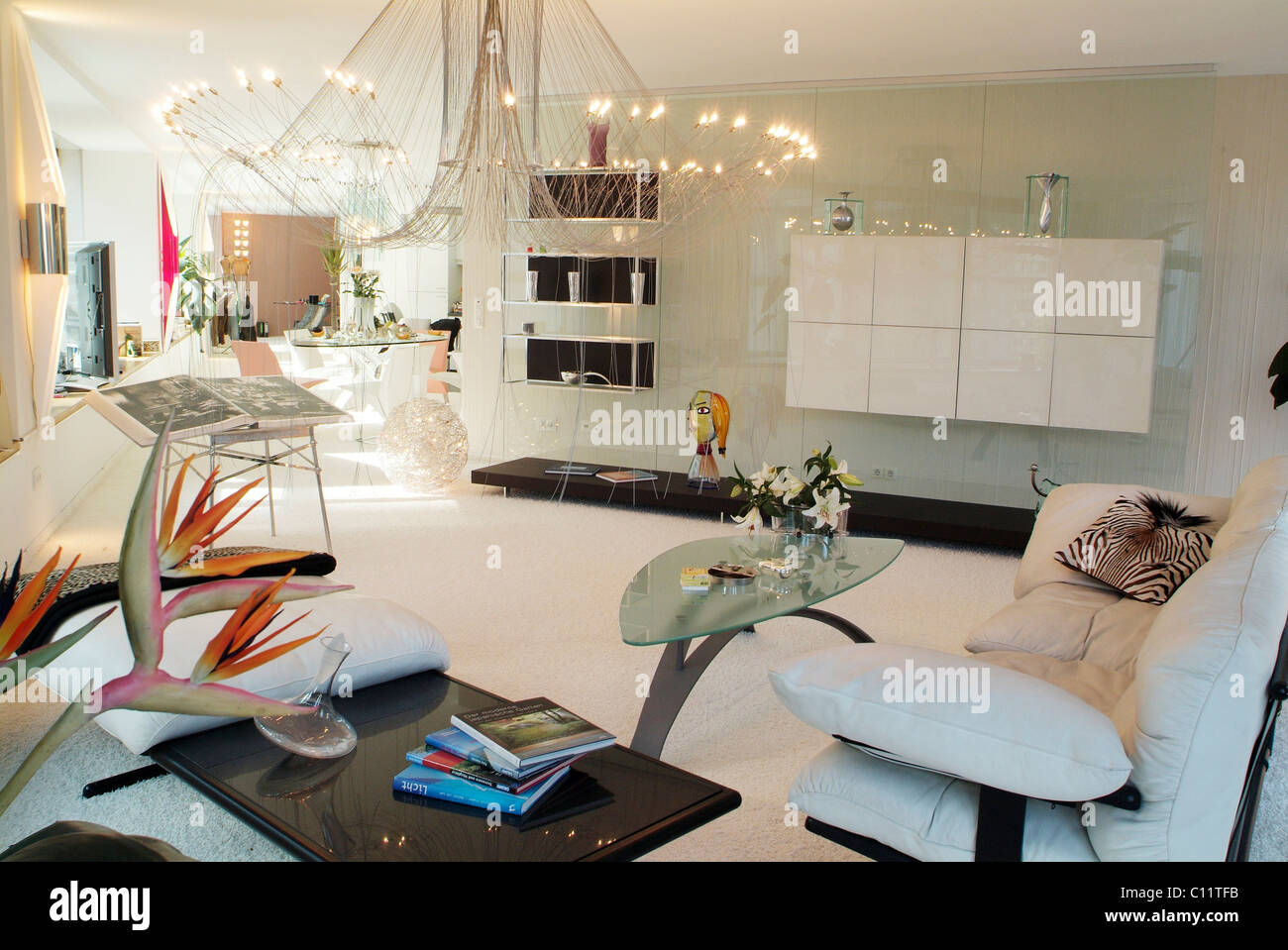 Luxuriously furnished living room with modern design and a large ...