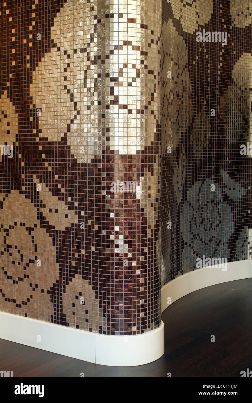 Detail, wall decorated with small mosaic tiles in an exclusive, upscale ...