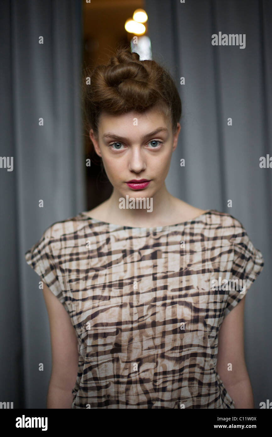 A model is styled backstage before Saloni autumn 2011 collection at the ...