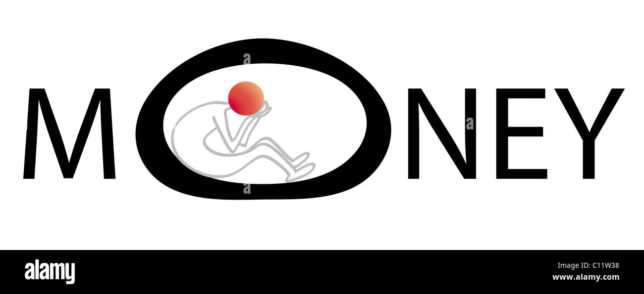 Lettering "Money" with a frustrated figure Stock Photo - Alamy