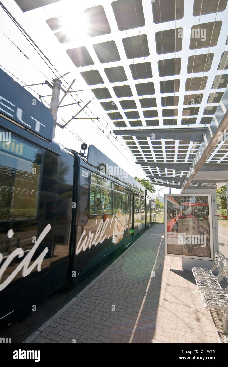 Tram station with solar panels, Freiburg, Baden-Wuerttemberg, Germany ...