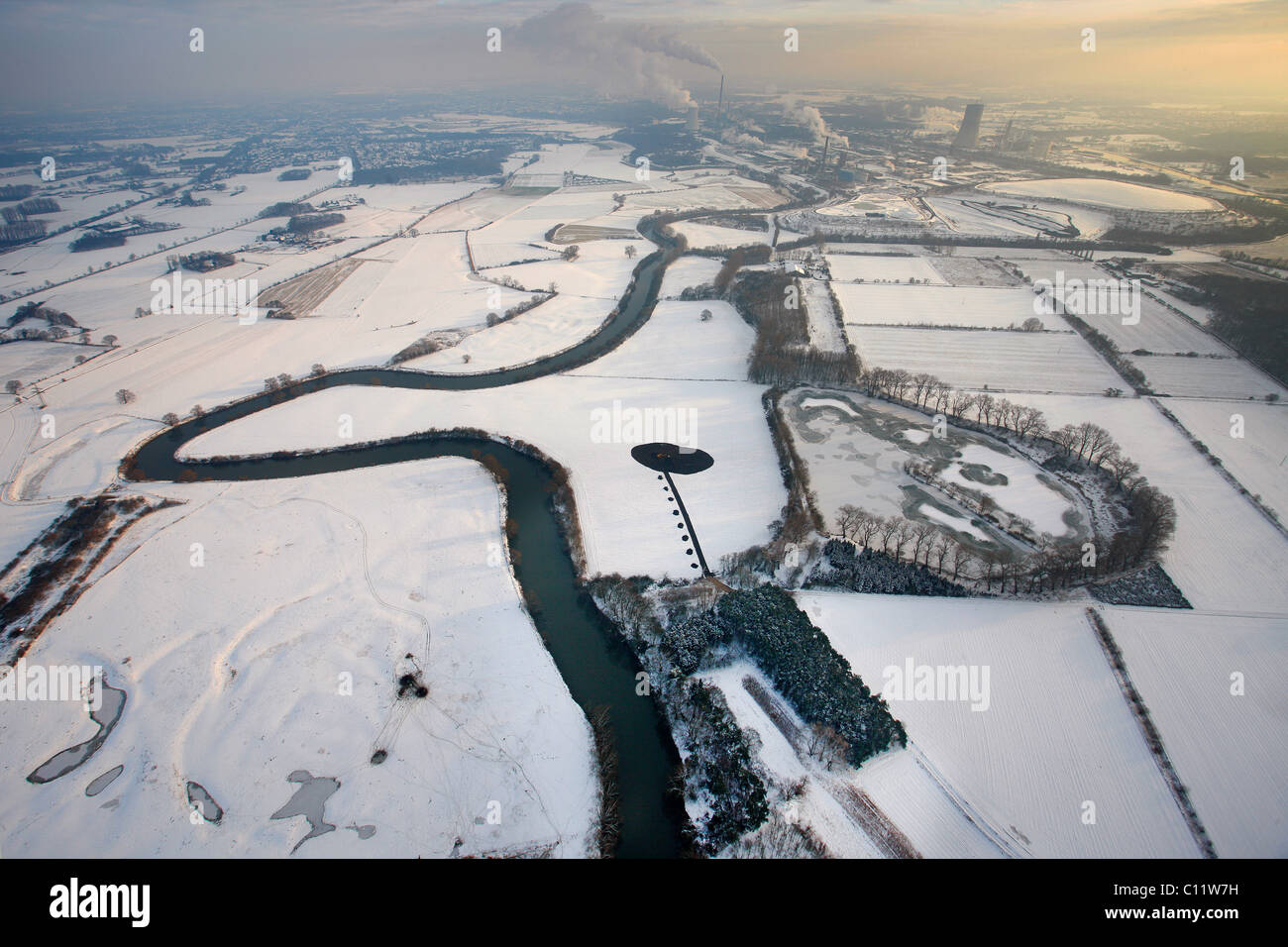Aerial view, Lippe river, river sinuosity, Alstedder, Luenen ...