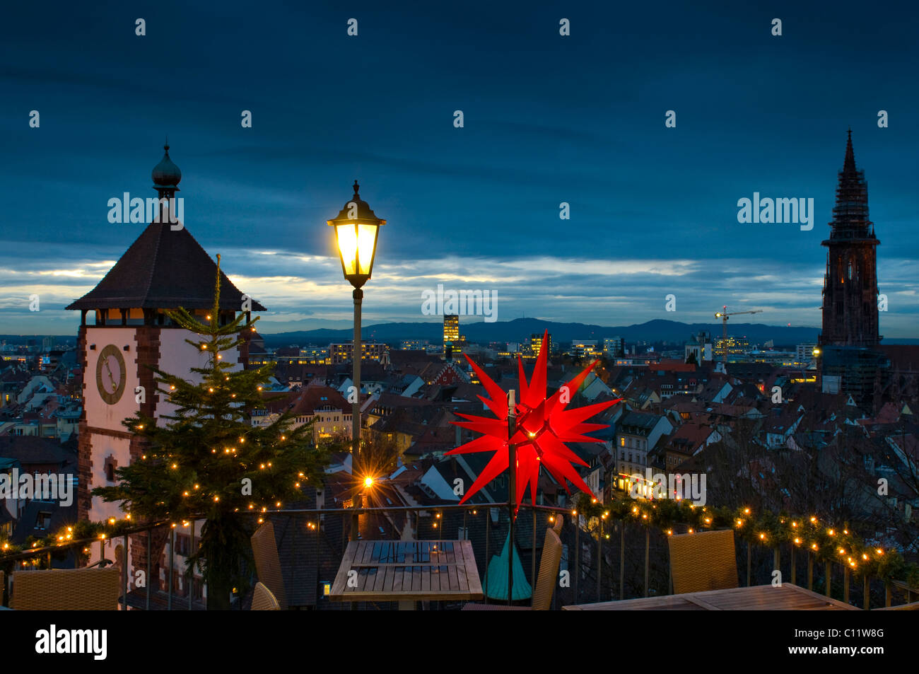 Night panorama, Freiburg, Baden-Wuerttemberg, Germany, Europe Stock ...