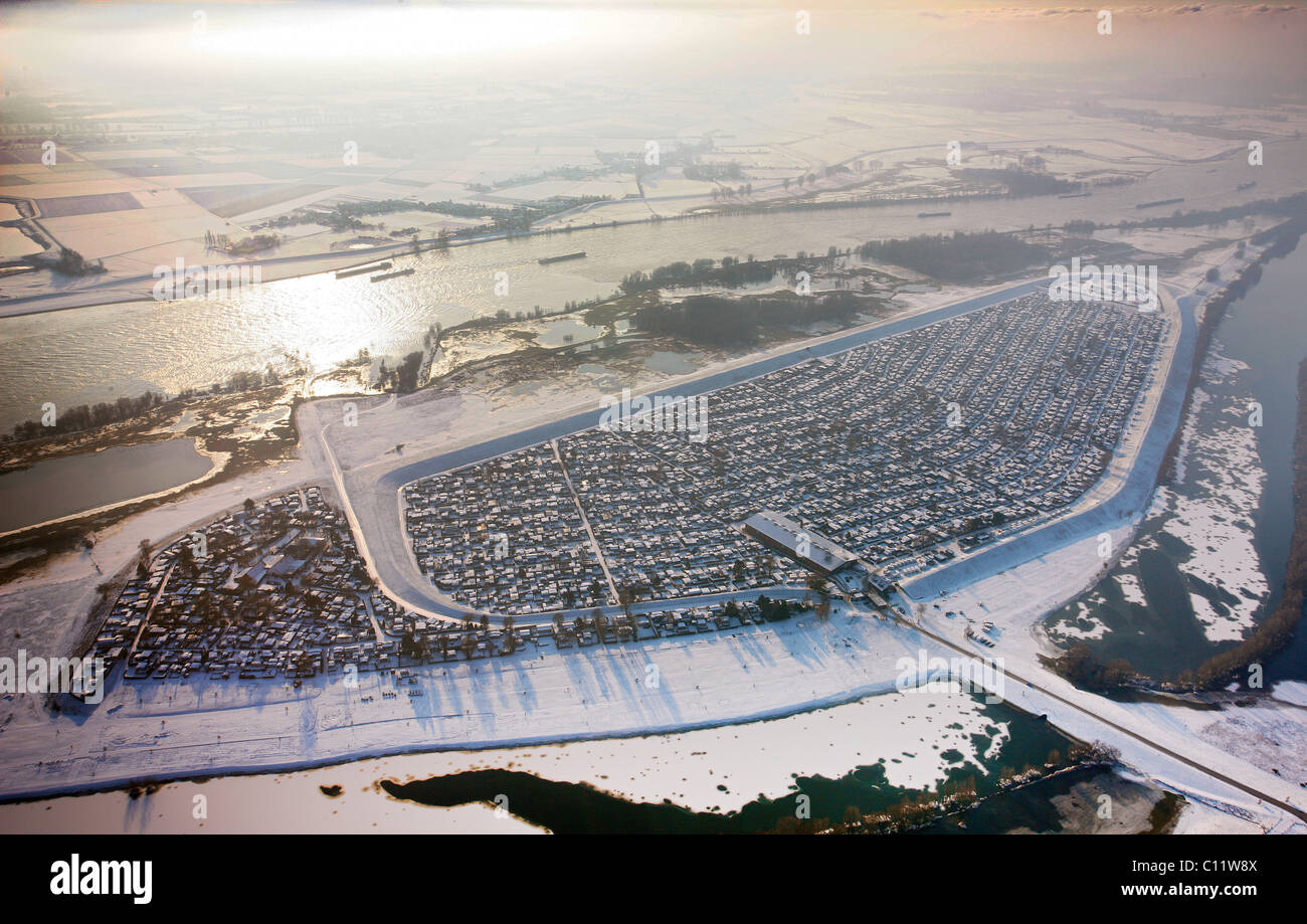 Aerial view, camping ground, winter camping, Carthusian Grav-Insel ...