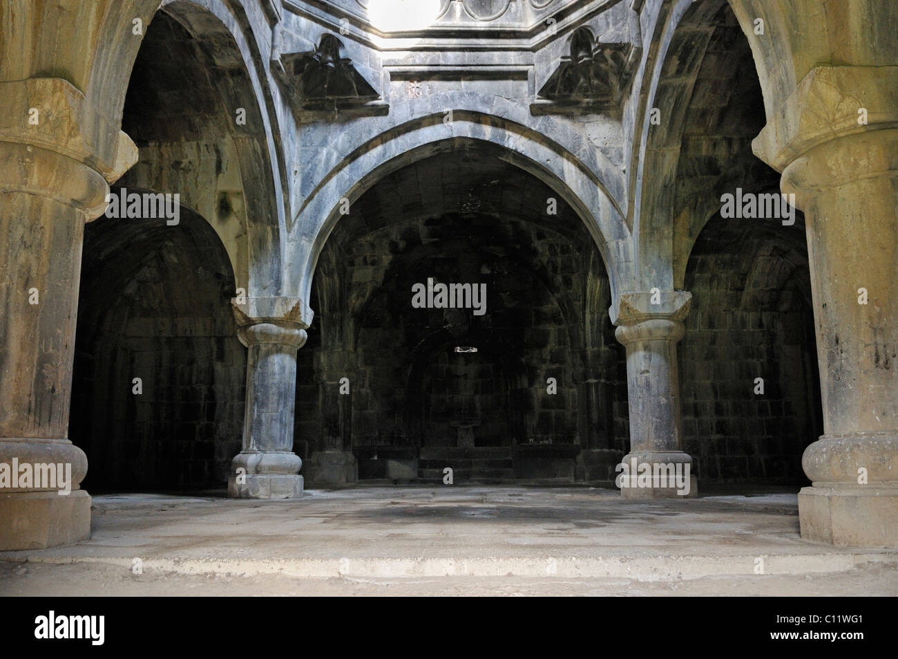 Interior of a historic Armenian orthodox church at Haghpat monastery ...