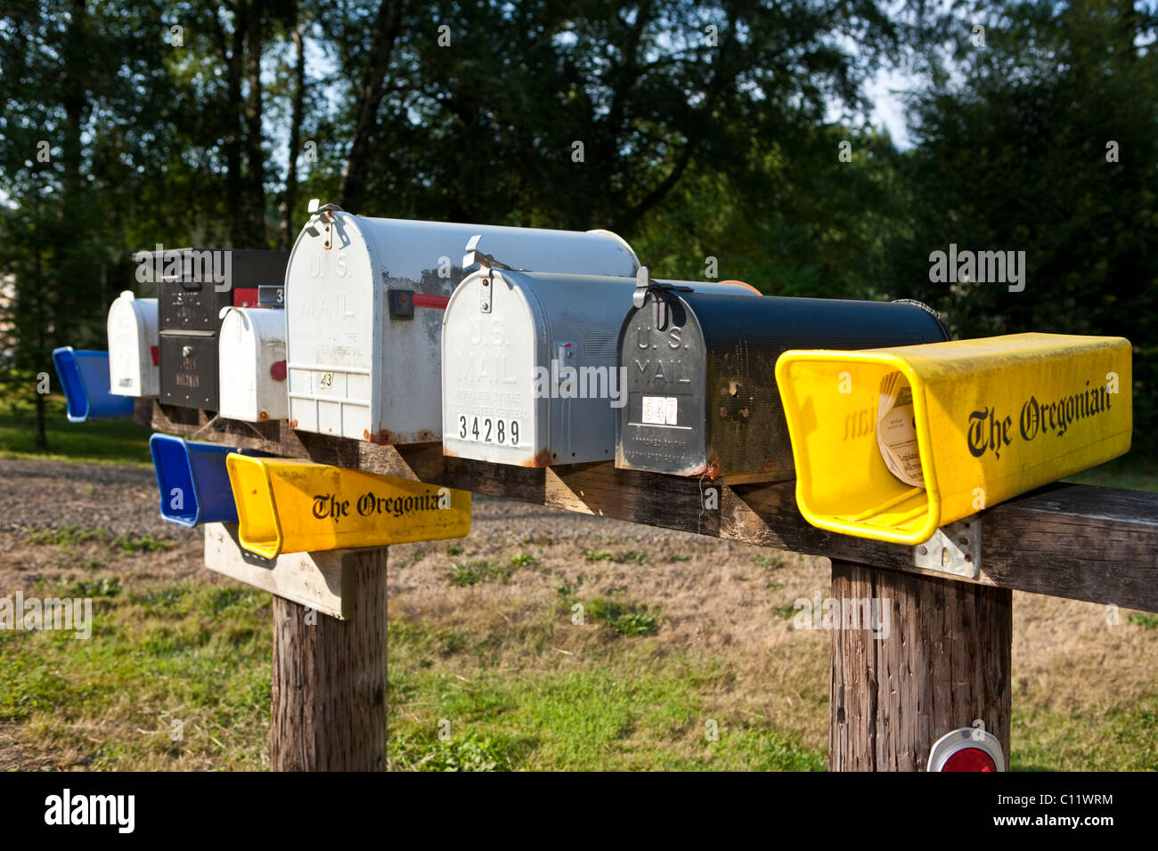 Typical American mailboxes on the roadside, Oregon, USA Stock Photo - Alamy